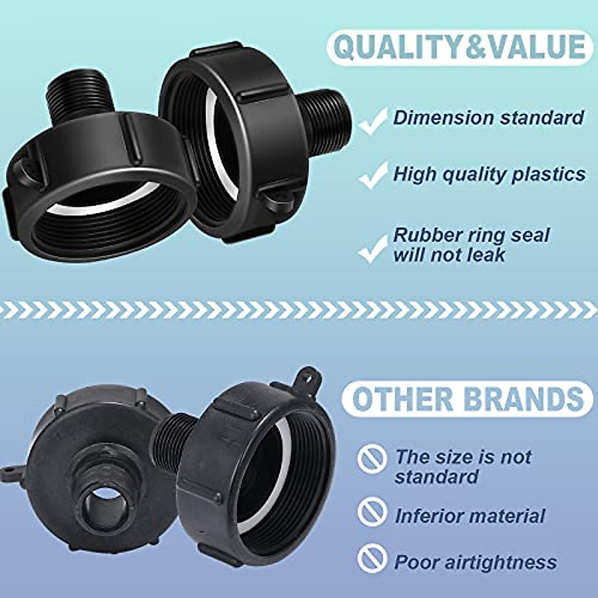 Zonon 2 Pieces 275 330 IBC Tote Tank Adapter Garden Hose Drain Plug Connector Coarse Garden Hose Connector Water Tank Hose Male Adapter for Garden Hose IBC Water Tank Connection, 2 Inch to 3/4