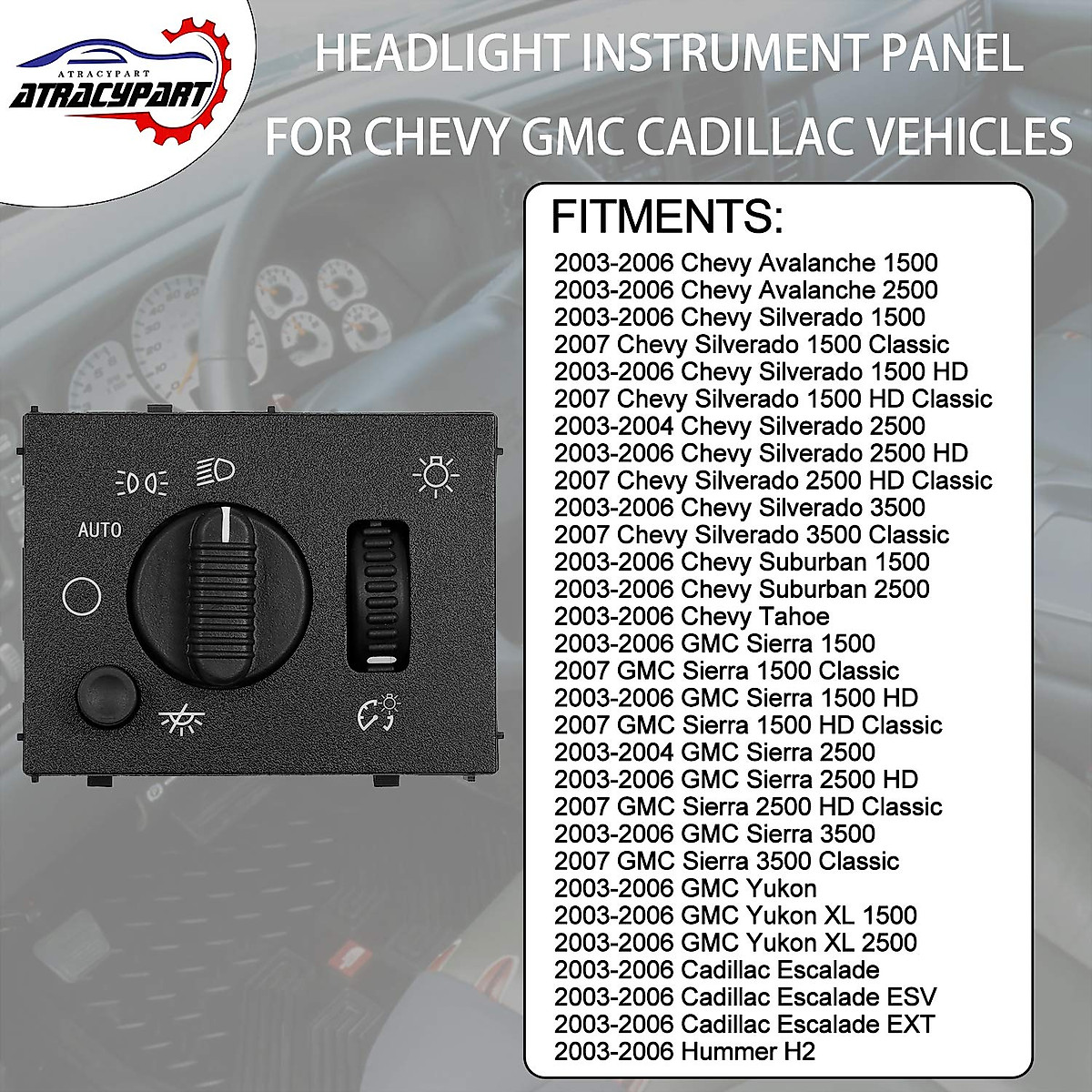 Headlight Switch Headlamp Dimmer Switch Greenish LED Light | for 2003-2007 Chevy Silverado Suburban Tahoe Avalanche GMC Sierra Yukon Cadillac Escalade | Replaces# 19381535, D1595G, 15194803