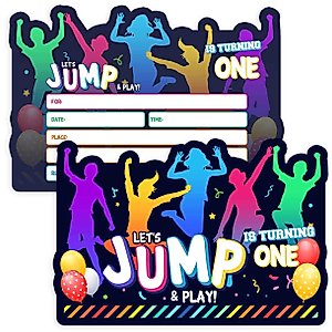 Simimi art 1st Bounce House or Jumping Theme Birthday Party Invitations - Trampoline Jump Birthday Invite - Trampoline Birthday Party - 30 Cards + 30 Envelopes