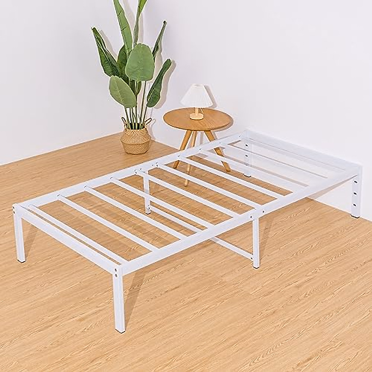 LUSIMO 14 Inch Twin Bed Frame with Storage Heavy Duty Tall Metal Platform Bed Frame with Steel Slats No Box Spring Needed Noise Free Anti Slip White