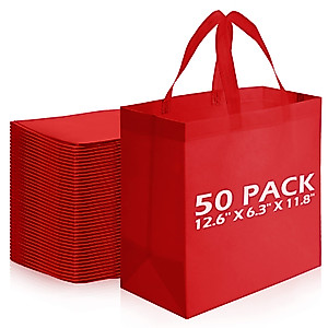 Reginary 50 Pieces Reusable Totes Bag Bulk Shopping Bags Non Woven Grocery handbag with Handles Foldable for Boutiques(Red)