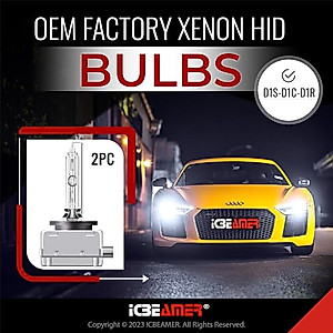 ICBEAMER 6000K D1R D1C D1S Xenon HID Direct Replacement Replace OEM FACTORY Headlight Low Beam light bulbs Diamond White