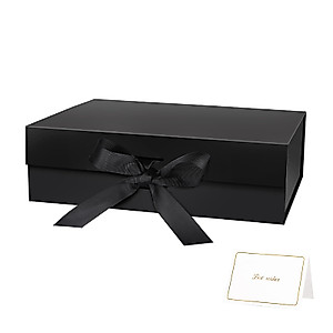 Large Gift Box with Lids for Presents 10.5x7.5x3.1 In Gift Box with Ribbon,Card and Magnetic Lid for Christmas Valentine's Day, Birthdays Gift Wrap Black