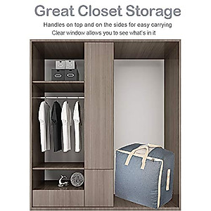 Qozary Large Storage Bags for Comforters, Blankets, Clothes, Quilts and Towels, Better and Sturdy Organizer Bag, Under Bed Storage, Great for Closets, Bedrooms (Gray)