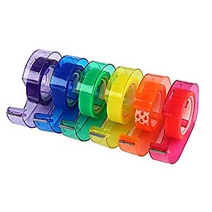 Eagle Rainbow Tape Dispenser, Desktop Office Tape, Colored Adhesive Tapes Included, for Arts, Home, and Office use, Pack of 6 Dispensers