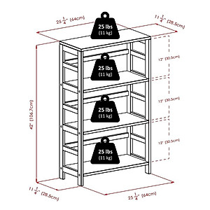 Winsome Wood Leo Wood 4 Tier Shelf with 5 Rattan Baskets - 1 large; 4 small in Espresso Finish
