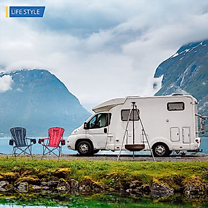 Outdoor-Forest HIGHBACK Adirondack Folding, Portable camping chair,Built in pillow. Two cup holder, Extra storage mesh pocket (Navy)