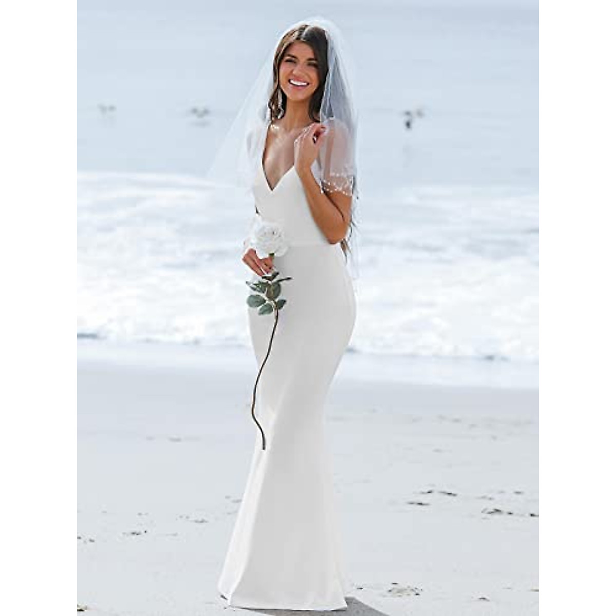 CUPSHE X Madison Women's Romance V-Neck Maxi Dress Honeymoon V-Neck Dress Sleeveless Wedding Dresses Casual Summer,M White