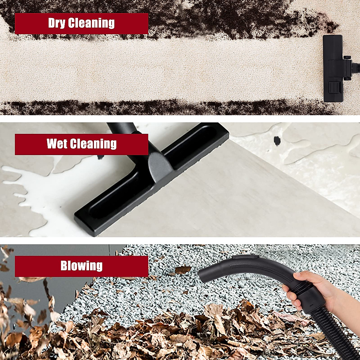 COSTWAY 3-in-1 Wet/Dry Vacuum Cleaner with Blower, 9-Gallon 6 Peak HP Vacuum with Stainless Tank, Flexible Wheels, Portable Shop Vacuum Cleaner for Workshop, Car, Garage, Home, 1200W