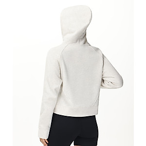 THE GYM PEOPLE Women's Full-Zip Up Hoodies Jacket Fleece Workout Crop Tops Sweatshirts with Pockets Thumb Hole Off-white