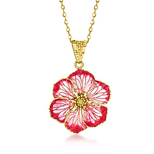 Ross-Simons Italian Pink Enamel Flower Pendant in 18kt Yellow Gold