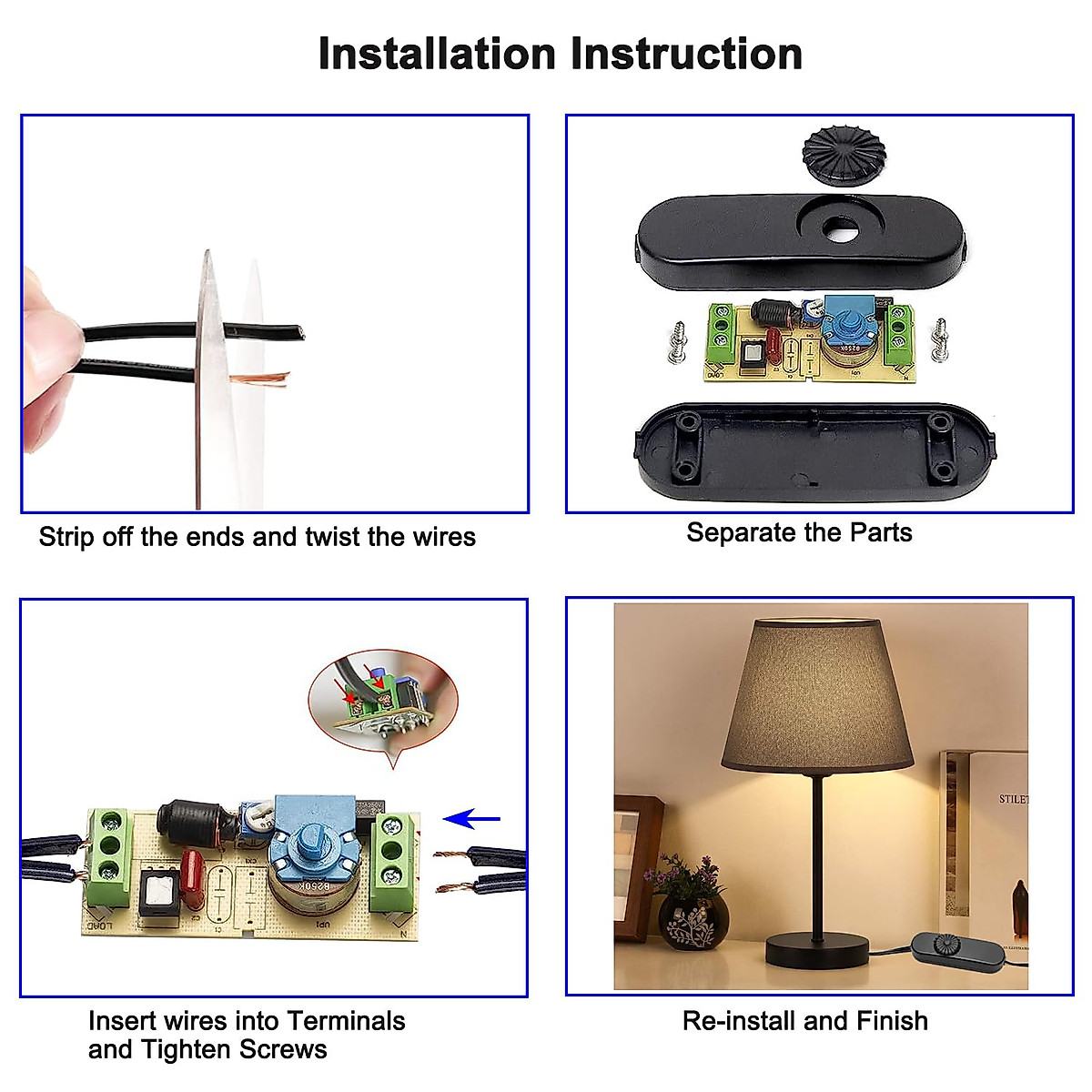 Inline Lamp Switch 2-Pack, Full Range Rotary Dimmer Switch, Cord Switch Replacement for Floor Lamp, Table Lamp, Pendant Light, Fit for Incandescent, Halogen Bulbs, Dimmable LED Lights
