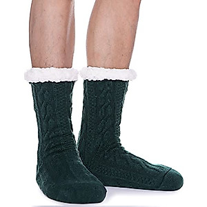 ANTSANG Mens Fuzzy Slipper Socks Fluffy Cozy Cabin Winter Warm Fleece Soft Thick Comfy Anti Slip Christmas Gift Stocking Stuffer for Teen Boys(Green)