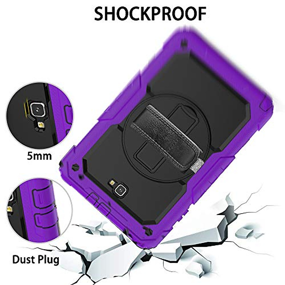 CLARKCAS Case for Samsung Galaxy Tab A 10.1 Case 2016 SM-T580/T585 with Screen Protector Kids Shockproof Rugged Cover Pencil Holder 360 Kickstand Hand Shoulder Strap Purple