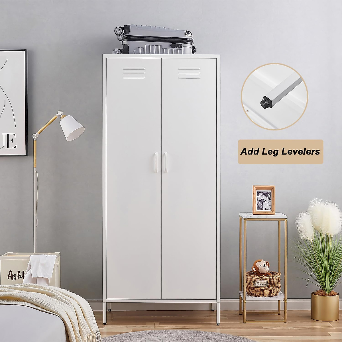 iCHENGGD Metal Wardrobe Cabinet with Doors and 2 Adjustable Shelves,Metal Armoire Wardrobe Closet with Hanging Rod, Tall Bedroom Armoires Storage Cabinet(72.8" H Closet Cabinet)