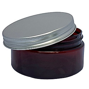 SanDaveVA Amber 8 oz Plastic Jars PET Heavy Wall Low Profile Wide Mouth Jars w/Air Tight and Leak Proof Lined Aluminum Caps 4/pk 8oz and 4 Spatula