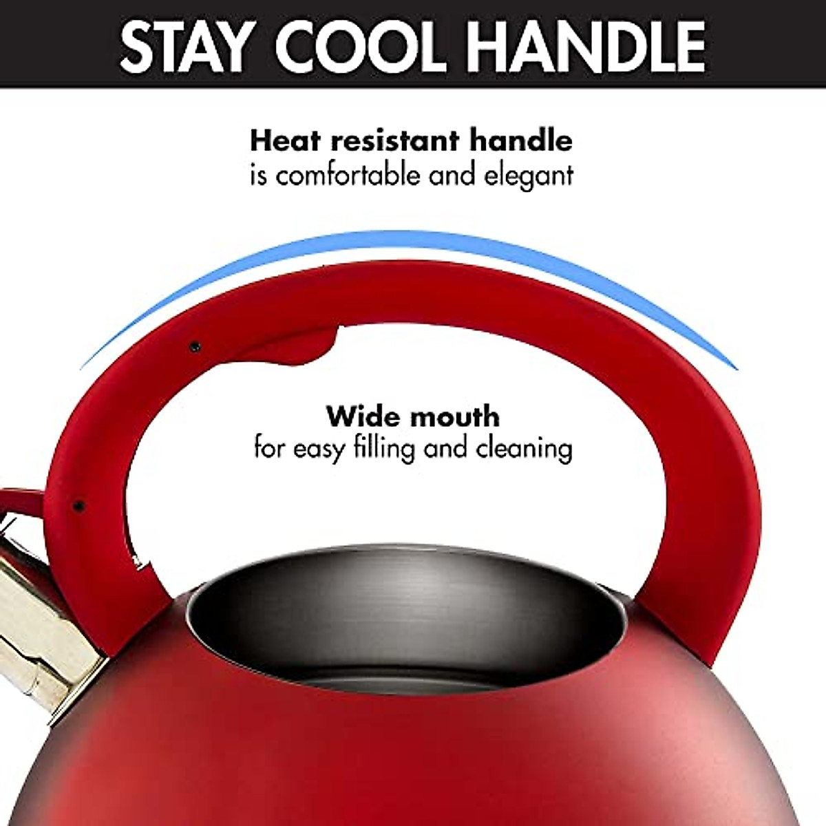 Primula Fast to Boil, Cool Touch Handle Food Grade Stainless Steel Hot Water Kettle, 2.5-Quart, Matte Red