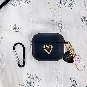 Ownest Compatible with AirPods 3 Case Cover 2021,Soft TPU with Gold Heart Cute Lucky Ball Keychain Shockproof Cover Case for Girls Women Airpods 3rd Generation-(Black)