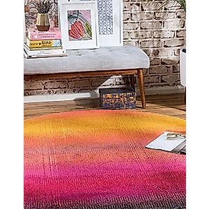Unique Loom Estrella Collection, Gradient, Sunset, Abstract, Bright Colors Area Rug, 6' 1" x 6' 1", Pink/Gold