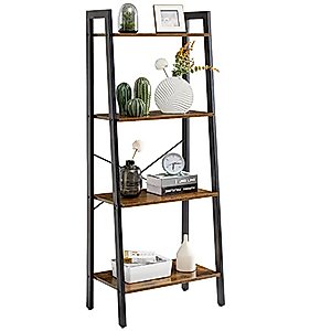 YMYNY Industrial Ladder Shelves, 4-Tier Bookcase and Bookshelf, Storage Rack with Metal Frame, Standing Organizer Shelf for Bathroom,Living Room,Office, 23.6 x14 x58.5 inch,Rustic Brown,HD-UHTMJ014H
