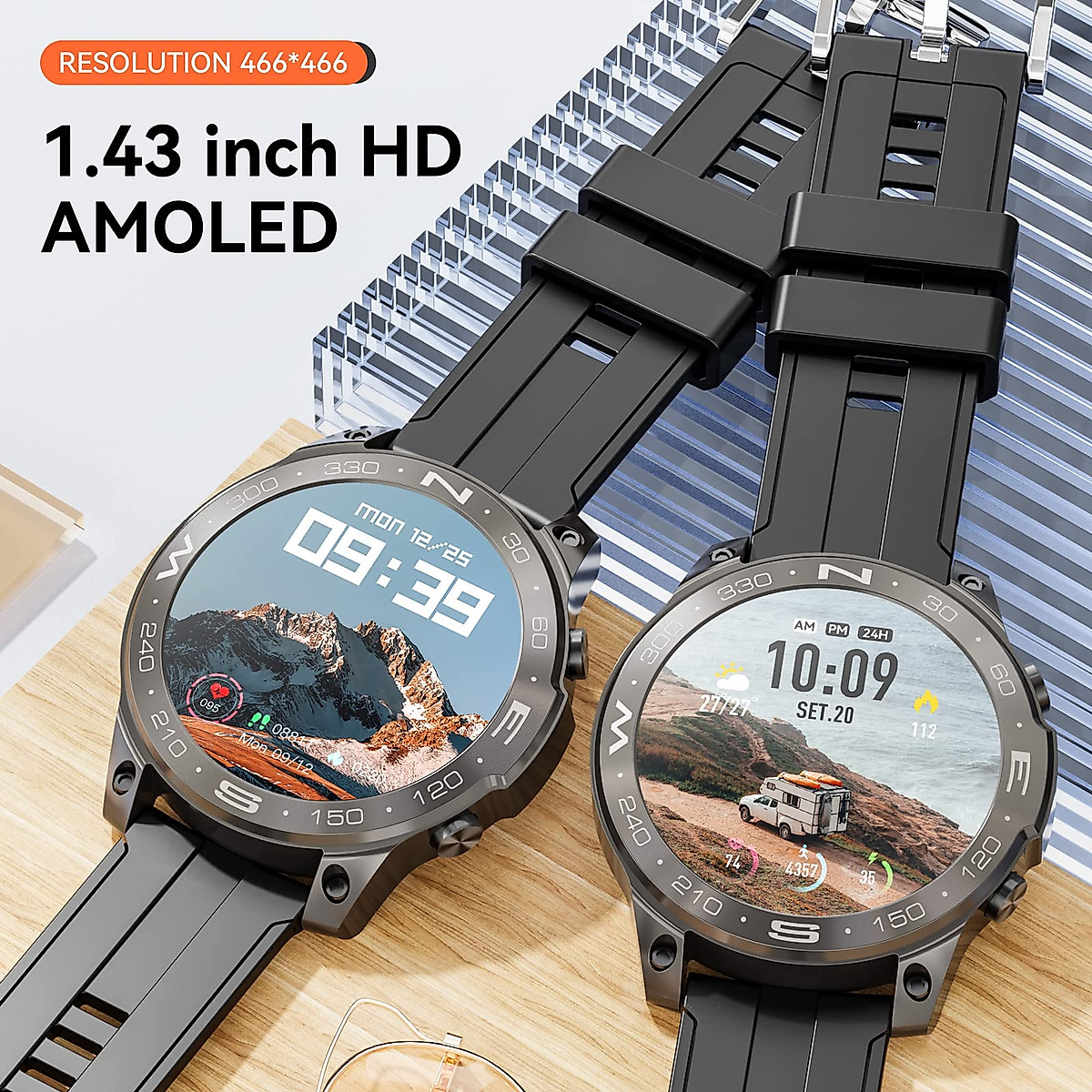 Smart Watches For Men,Women 1.43'' Bluetooth Smart Watch for Android & iOS Full Touch Screen, Blood Oxygen Heart Rate Sleep Monitor Activity Tracker, IP68 Waterproof, Outdoor Fitness Watch (Black)