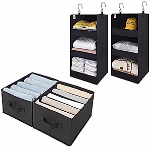 GRANNY SAYS Bundle of 2-Pack Walk-in Wardrobe Hanging Shelves& 2-Pack Jeans Organizer for Closet