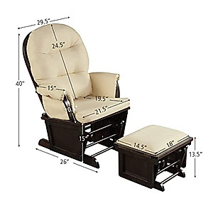 Costzon Baby Glider and Ottoman Cushion Set, Wood Baby Rocker Nursery Furniture for Napping, Nursing, Reading, Upholstered Comfort Nursery Chair w/Padded Armrests & Detachable Cushion (Beige)