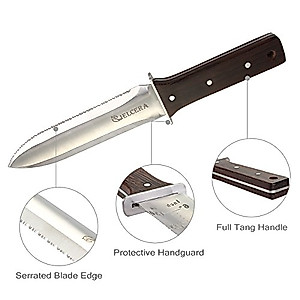 CIELCERA Hori Hori Garden Knife with Diamond Sharpening Rod, Protective Sheath and Extra Sharp Blade - in Gift Box