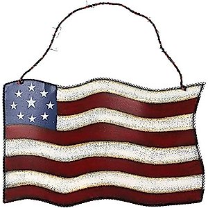 Rustic Metal Antique Hanging American Flag Wall Decor Patriotic Garden Porch Indoor Outdoor Wall Art, 4th of July Decoration