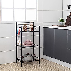 L&H UNICO 3-Shelf Tier Standing Unit Storage Wire Shelving Multipurpose Rack Organizer with 4-Hooks for Bathroom Laundry Kitchen Office, Black