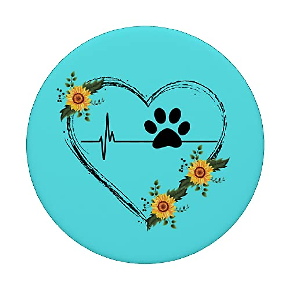 Paw Print Heartbeat With Sunflower Heart On Blue PopSockets Swappable PopGrip