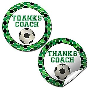 Soccer Team Coach Appreciation Thank You Sticker Labels, 40 2" Party Circle Stickers by AmandaCreation, Great for Envelope Seals & Gift Bags
