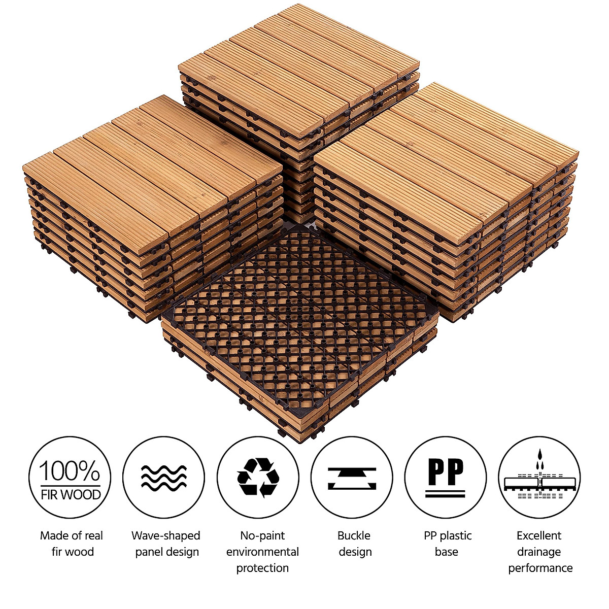Yaheetech 27PCS Interlocking Patio Deck Tiles Outdoor Flooring for Garden Poolside Fir Wood Indoor Natural Wood