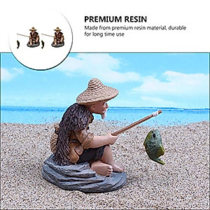 2Pcs Mini Fisherman Figurine, Miniature Resin Fisherman Bonsai Figurine, Fairy Garden Figurine for Garden Decor Micro Landscape Fish Tank Sand Fairy