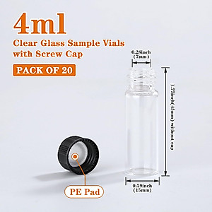 Asherxin 20 Pack 4ml Clear Glass Vials with Screw Caps Small Vials Liquid Bottle Vials for Essential Oil