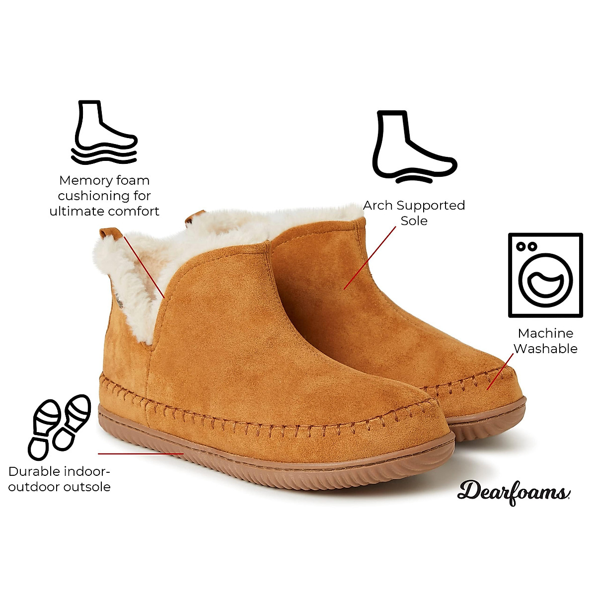 Dearfoams Alpine Men's Brixen Indoor/Outdoor Memory Foam Boot Slipper Ankle, Whiskey, 12-13