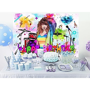 Tayl-or Happy Birthday Backdrop Birthday Party Banner, Swift Singer Themed Birthday Party Supplies, Happy Birthday Banner Shoot Photo Backgrounds Props for Boys and Girls Party