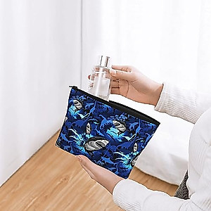 Women's Lightweight Makeup Bag Pouch Compatible with Cool Dinosaur And Ocean Sharks, Funny Travel Cosmetic Bag Portable Pencil Bag with Zip for Office College Christmas Gift