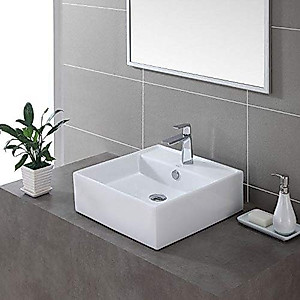 Kraus KCV-150-CH White Square Ceramic Sink and Pop Up Drain with Overflow, Chrome