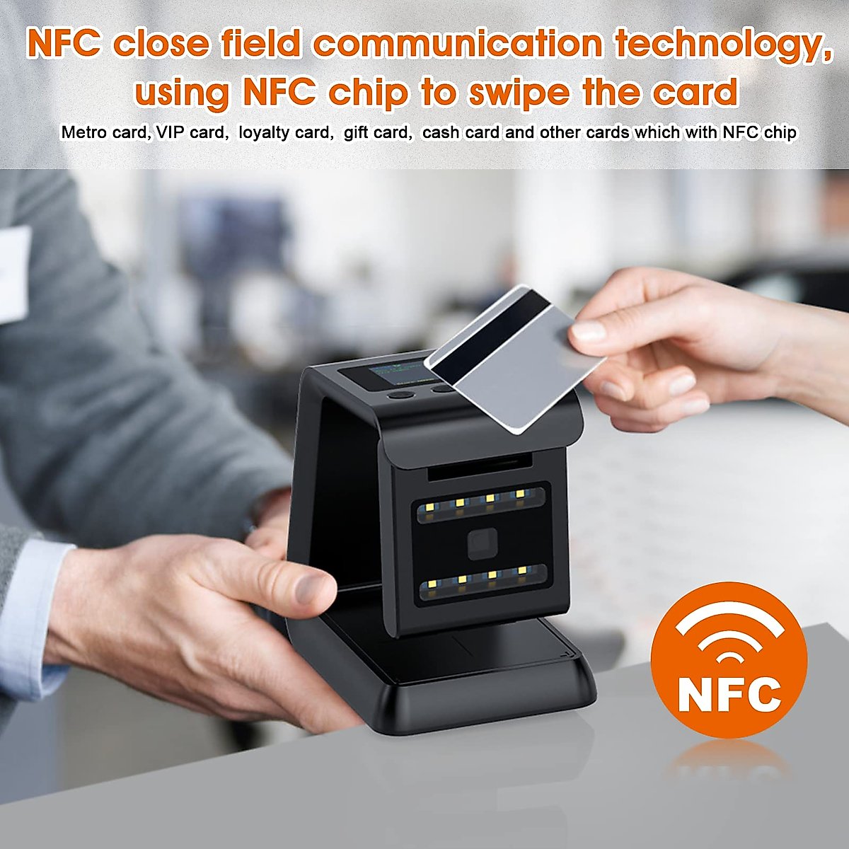 Alacrity 2D QR Wireless Hands-Free Omnidirectional Desktop Barcode Scanner, with Screen Display and Large Capacity Batteries, Compatible with Bluetooth & 2.4GHz Wireless, for Airport, Supermarket