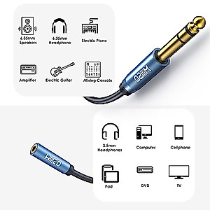MillSO 1/4 to 3.5mm Headphone Adapter TRS 6.35mm 1/4 Male to 3.5mm 1/8 Female Stereo Jack Audio Adapter for Amplifiers, Guitar, Keyboard Piano, Home Theater, Mixing Console, Headphones - 12inch/30CM