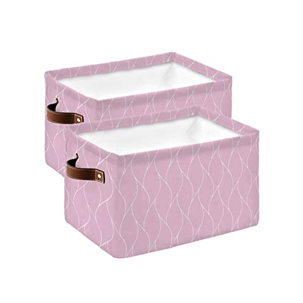 Pink Geometry Storage Bins 2 Pack, Large Waterproof Storage Baskets for Shelves Closet, Modern White Wave Abstract Aesthetics Storage Basket Foldable Storage Box Cube Storage Organizer with Handles