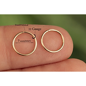 14K Gold Filled Small Hoop Earrings for Cartilage Nose, Tiny Thin 7mm Piercing Hoop Ring 22 Gauge (Gold, 7mm 22 gauge / 1 pair)