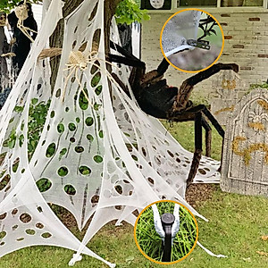 ANYGIFT DIY Halloween Spider Web Cloth Decorations,10 x 5.33Ft Stretchy Spiderweb for Halloween, Spooky Giant Spider Web Decorations for Outside House Halloween Outdoor Decor(White)