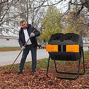 43 Gallon Compost Bin Outdoor Compost Tumbler Outdoor Composting Bin with Dual Chamber Sliding Doors, Tumbling Composter Outdoor, Manual Tiller Composters Tumbling or Rotating Outdoor