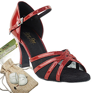 Women's Ballroom Dance Shoes Tango Wedding Salsa Dance Shoes Red Patent & Black Mesh 6027EB Comfortable - Very Fine 3" Heel 8 M US [Bundle of 5]