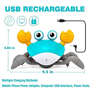 JATOTVE Baby Toys Crawling Crab Tummy Time Toy, Dancing Moving Walking Escape Cute Crab Learning Crawl Boy/Girl Gift, Interactive Development Sensory Toy for Infants Babies Toddlers Kids (Blue)
