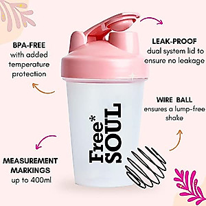 Free Soul Protein Shaker Bottle Pink with Mixball | Mini | BPA Free | Water Bottle for Protein Shakes | Easy to Grip & Temperature Safe (16oz)
