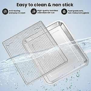 Stainless Steel Baking Tray Pan and Air Fryer Basket Compatible with Cuisinart Airfryer TOA-060 and TOA-065 for Cuisinart air fryer replacement parts