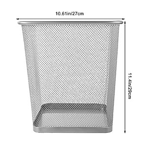 Kichvoe Metal Mesh Waste Basket Iron Square Trash Can Wire Garbage Container Lightweight Waste Paper Bins for Home Office Bedroom Bathroom Kitchen Silver